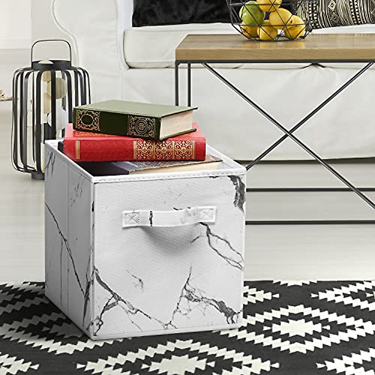 Sorbus Fabric Foldable Storage Cubes Organization Bins, Great for Home Organization, Living Room, Cube Storage Bins, for Closet, Nursery, Playroom, College Dorm, Marble Print Fabric (4, Pack, White)