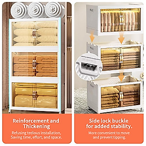 Carrie Joe Storage Boxes with Lids, 56Gal Plastic Storage Box with Lid, Really Useful Box, Stackable Organiser Storage, Stackable Storage Boxes, Foldable Storage Boxes with Door (5 Pack)