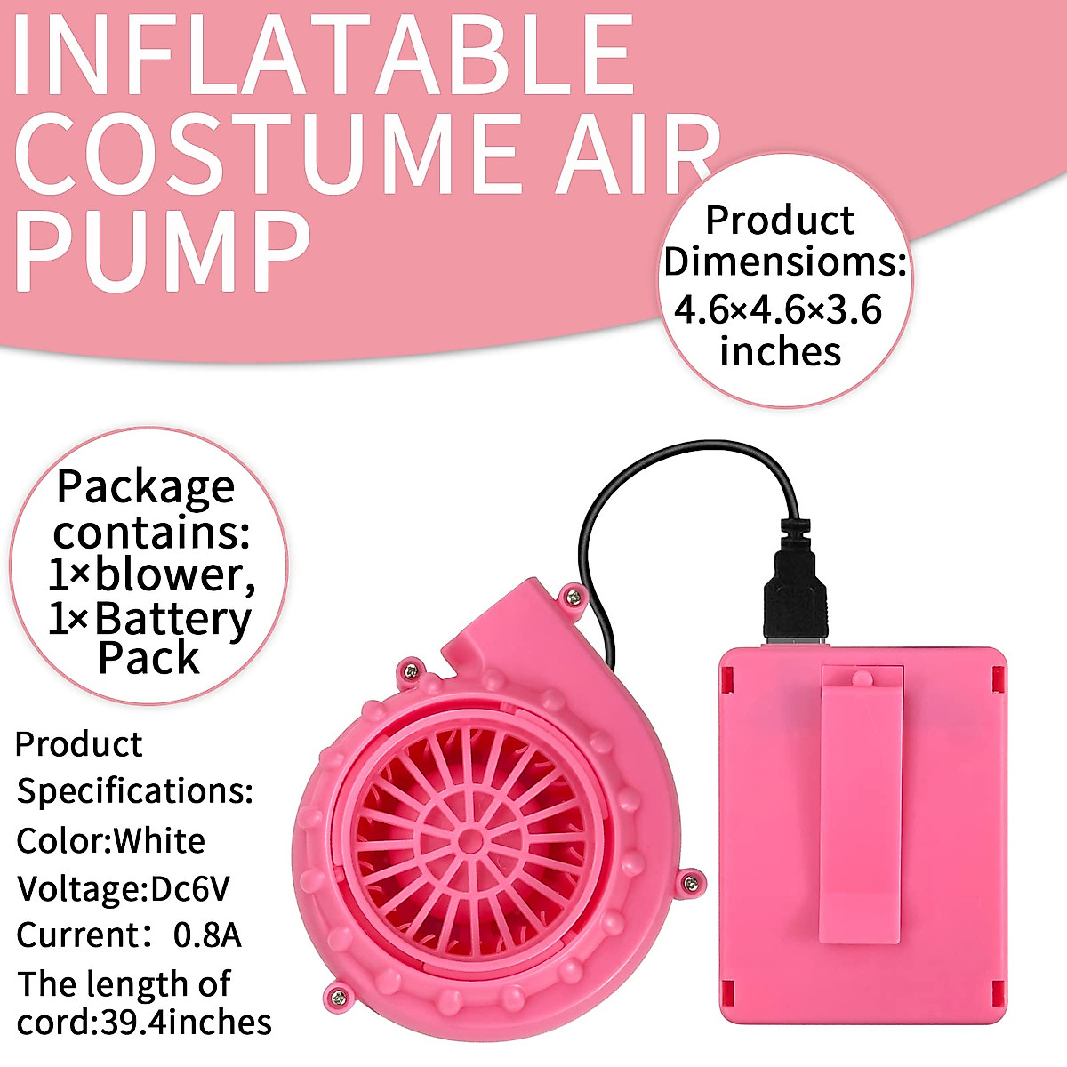 Wittocs Pink Costume Fan Mini Blower Fan for Dinosaur Halloween Inflatable Blow Up Costume(Upgraded Version)