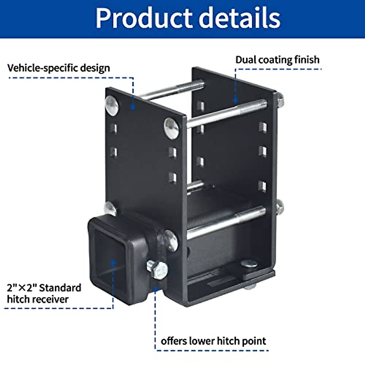 RV Bumper Hitch 2-in Receiver Adapter for 4 x 4 inches Square Bumper Beam Level Trailer Towing Purpose