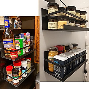 FEULAM Magnetic Spice Rack Organizer, Magnetic Shelf For Refrigerator, Magnetic Spice Rack For Refrigerator With 2 Hooks, Space Saving Magnetic Fridge Spice Rack Black