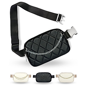 Boutique Luxury Chain Belt Bag | Crossbody Bag Leather Fanny Pack for Women Fashionable | Cute Everywhere Bum Hip Waist Pack | Small Travel Fashion Chest Bag (Extended Strap, Black Silver | Diamond)
