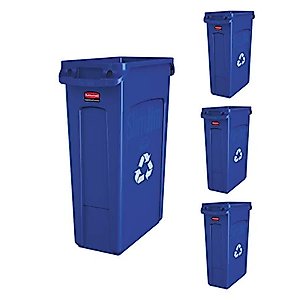 Slim Jim Trash Can Waste Bin with Venting Channels, Blue Recycling for Kitchen/Office/Workspace, Pack of 4