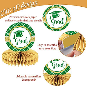 10PCS Class of 2024 Graduation Party Decorations 2024 Congrats Grad Honeycomb Centerpieces Congratulate Graduation Table Toppers for Graduation Party Favor Supplies(Green)