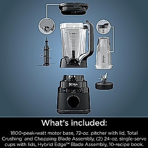 Ninja Detect Power Blender Pro + Personal Single-Serve, BlendSense Technology, For Smoothies, Food & More, Compact Kitchen Countertop, 1800 P-Watts, 72 oz. Pitcher, (2) 24 oz. To-Go Cups, Black, TB301
