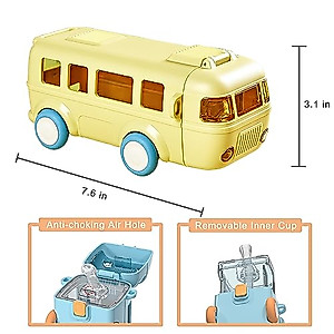 jesinor School Bus Water Bottle for Kids, Sippy Cup with Wheels, 16oz/500ml Truck Water Bottle(Yellow)