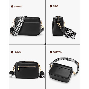 Gximdz es Small Crossbody Bags for Women Trendy Vegan Leather Crossbody Purses Shoulder Bag with Adjustable Wide Guitar Strap (Black)