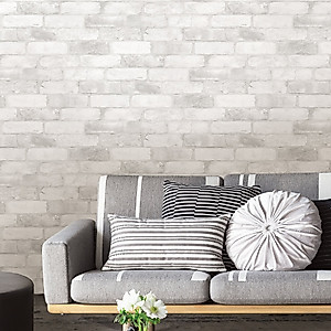 NuWallpaper NU2218 Loft Brick Peel Stick Wallpaper, White & Off-White