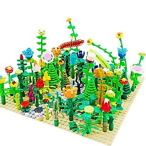 Botanical Garden Building Sets Parts,Plants Trees Jungle Flowers Leaves Grass Scenery Accessories Park House Building Bricks Toy Set for Kids 6+ (Not Include Baseplate)