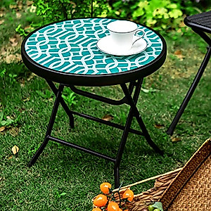 Captiva Designs Outdoor Side Tables-Foldable Patio Side Table with Tempered Glass Table Top and High-Strength Thickened Iron Pipe Bracket for Living Room,Sofa,Bedroom and Garden,1 Pack,Green