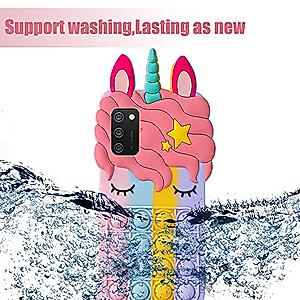 B-wishy Fidget Toys Stress Relief Phone Case for Samsung Galaxy A02S,A03S, with Strap,Push Pop Bubble 3D Cartoon Funny Cute Silicone Cover for Girls Kids Teen, Aesthetic Color Bubble Case-Rainbow