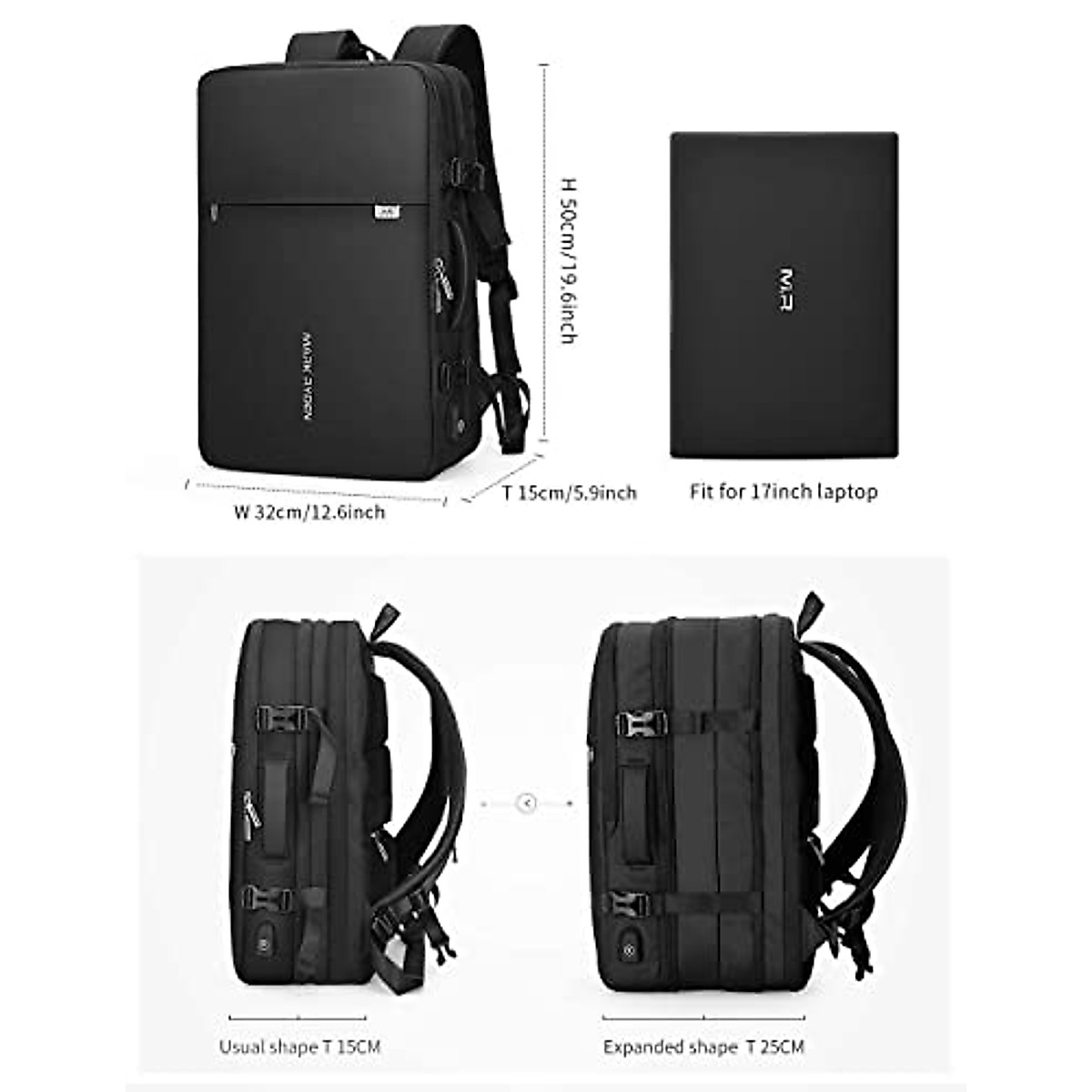 MARK RYDEN 23/40L Carry on Travel Backpack Fits 17.3'' Laptop&Slim Crossbody Bag Fits 7.9'' iPad