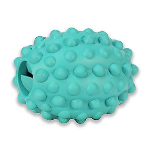 Dog Toy Topia Dog Toys ∣ Dog Toys for Aggressive Chewers ∣ Rubber Ball Dog Toys Soft Treat Dispensing Dog Toys for Large Dogs Rugby Treat Ball Toys, Turquoise, Pack 1