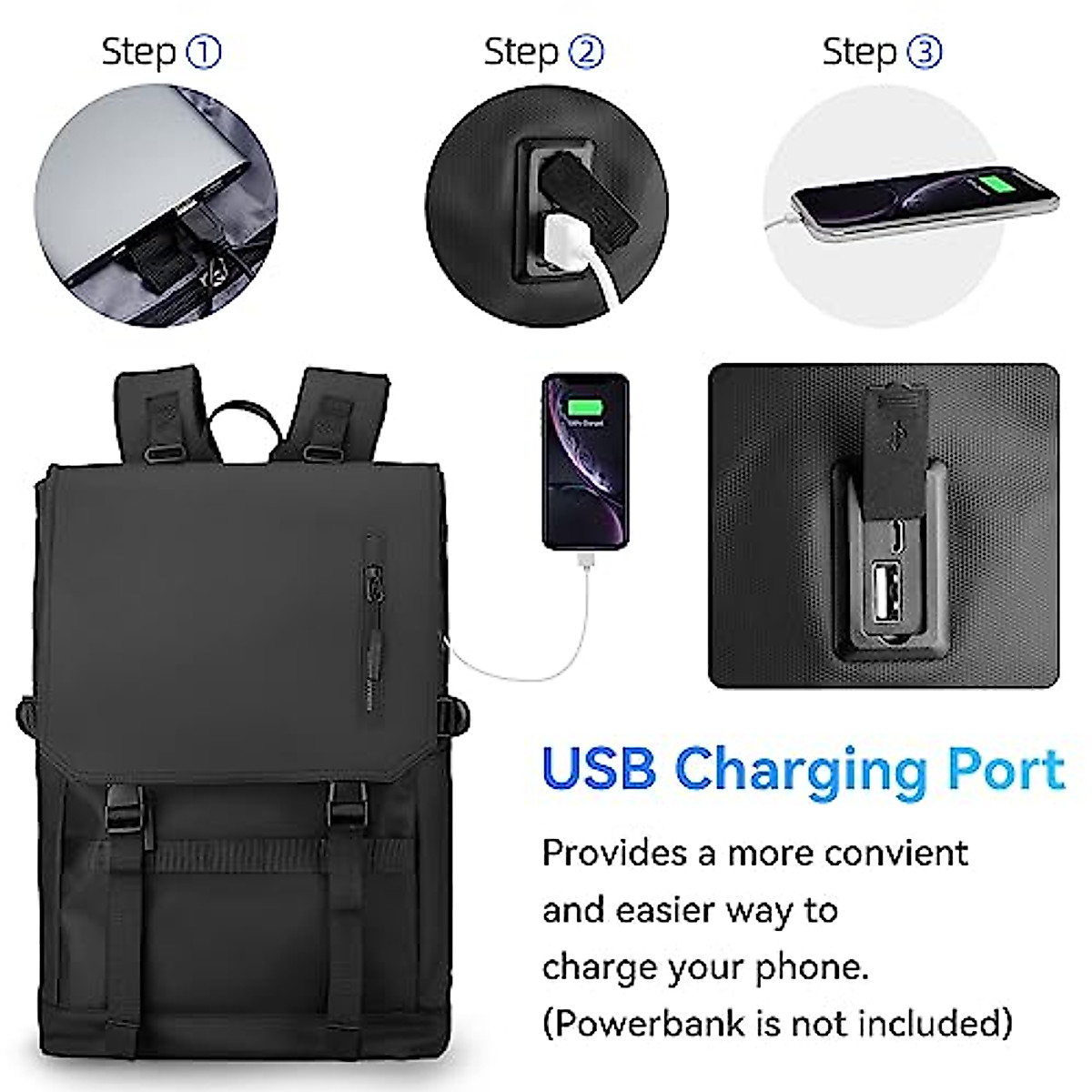 Muzee Vintage Laptop Backpack for Men, Travel Backpacks with USB Charging Port,Roll Top Backpack Fits 15.6Inch PC