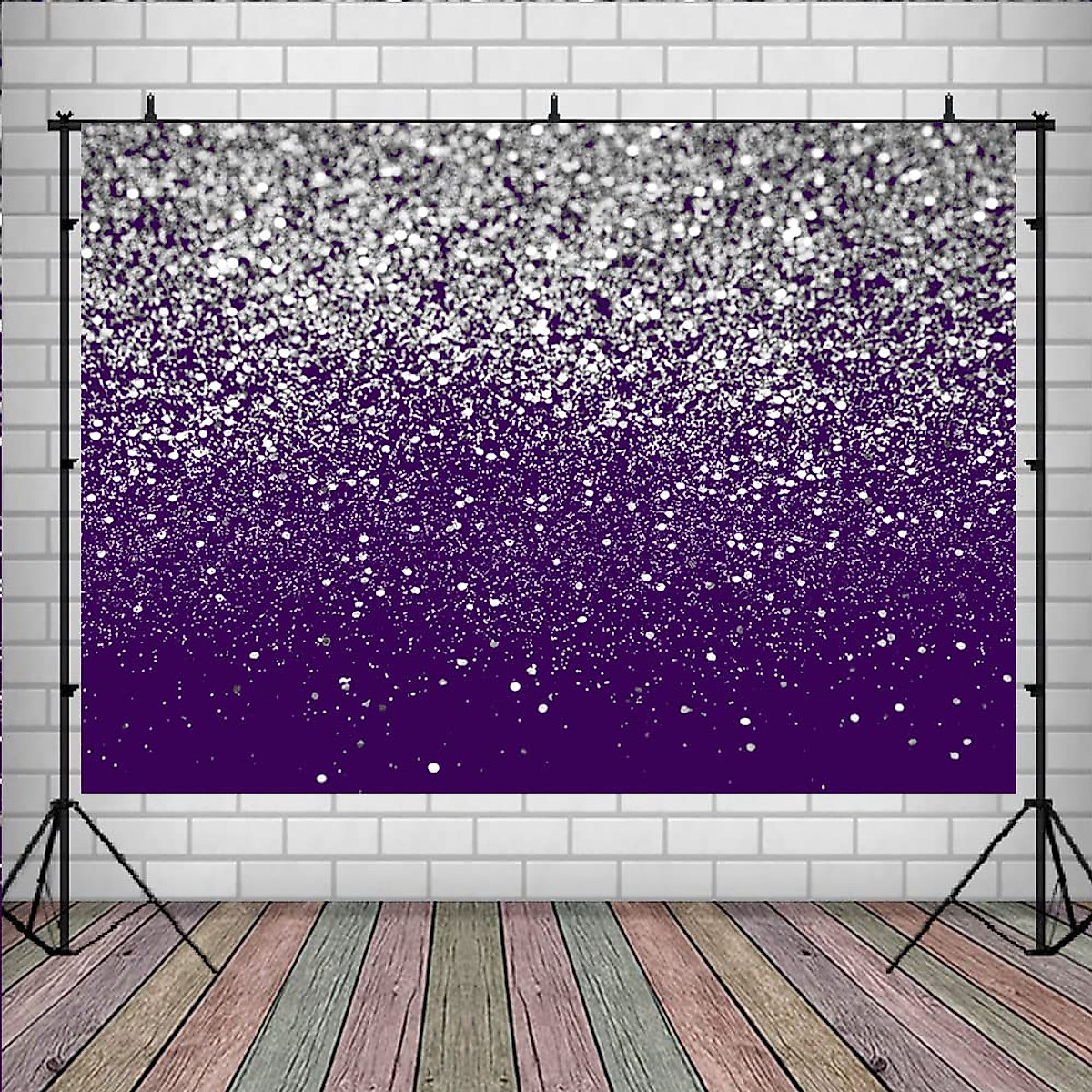 Lofaris Purple and Silver Bokeh Glitter Photography Backdrop Happy Birthday Party Purple Theme Background Adults Women Birthday Wedding Bridal Shower Party Decorations Portrait Photo Booth Props 9x6ft