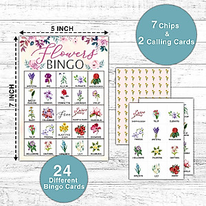 KFNER Flowers Bingo Game - Blush Pink Floral Bingo Card - 24 Players Bingo Game Set Indoor Outdoor Activities - Tea Party, Bridal Shower, Birthday Party Favors Supplies -A02