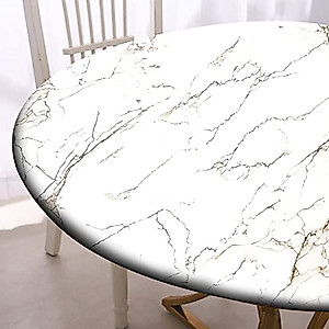Black White Marble Texture Oval Fitted Tablecloths Polyester Elastic Edge Table Cover for Indoor Kitchen Dining Room or Outdoor Picnic Party Dining Tables Decoration Fits Tables up to 48" x 68"