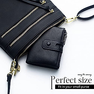 Bveyzi Small Soft Leather Wallet for Women RFID Blocking Ladies Card Holder with Double Zipper Pocket (Black)