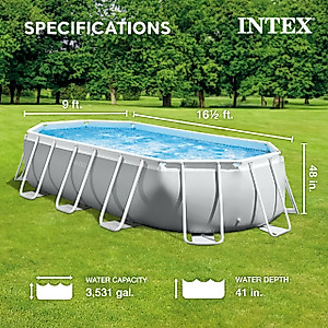 Intex 26795EH Prism Frame Premium Oval Above Ground Swimming Pool Set: 16.6ft x 9ft x 48in – Includes 1500 GPH Cartridge Filter Pump – Removable Ladder – Pool Cover – Ground Cloth