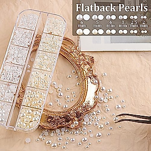 4320pcs Face Gems Eyes Jewels with Glue, Colorful Beads & Round Glass Crystal AB & Clear Rhinestones, White & Beige Pearls with Dotting Tools, Flatback Rhinestone Pearl Kits For Body Make-up, Nail Art