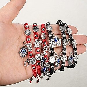 LOYALLOOK 12pcs Braided Kabbalah Bracelets Red Black String Handmade Good Luck Friendship Bracelet Rotating Evil Eye Hamsa Hand Protection Bracelets for Women Men