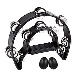EASTROCK Double Row Tambourine and Stainless Steel Cylinder Shaker Hand Held Percussion Instrument for Kids, Adults, Professional Band Accompaniment