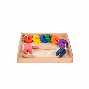 Adena Montessori Lacing with Tray Educational Stringing Bead Set for Fine Motor Skills Development Baby Hands-on Ability Toys for 1-2 Years Old Toddlers