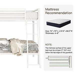ikalido Metal Bunk Bed Twin Over Twin Size, Heavy Duty Twin Bunk Beds with Safety 14" Guard Rail & Sturdy Inclined Ladder, Space-Saving/No Box Spring Needed/Matte White