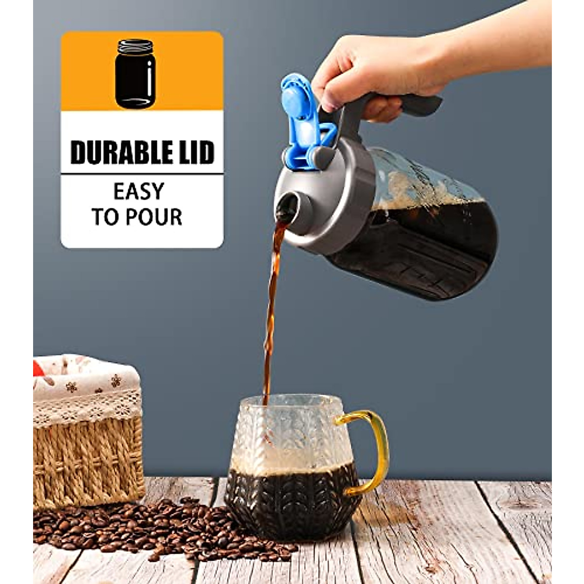 Glass Mason Jar 32 oz Pitcher, 4 Pack Quart Mason Jar Pitcher with Wide Mouth Airtight Lid, Heavy Duty Glass Pitcher for Cold Brew, Ice Tea, Coffee, Sun Tea, Juice, Breastmilk