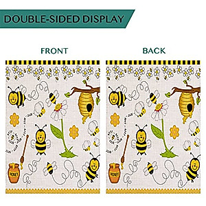 Uanvaha Bee Garden Flag Decor Cartoon Flower Honey Sunflowers Green Leaves Yellow Nest Funny Animal Burlap Banner Flags for Yard House Lawn Patio Outdoor Decorations 12.5X18 Inch