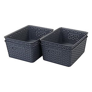 Cand 8 Quart Plastic Basket for Organizing, Grey Plastic Baskets, Set of 4