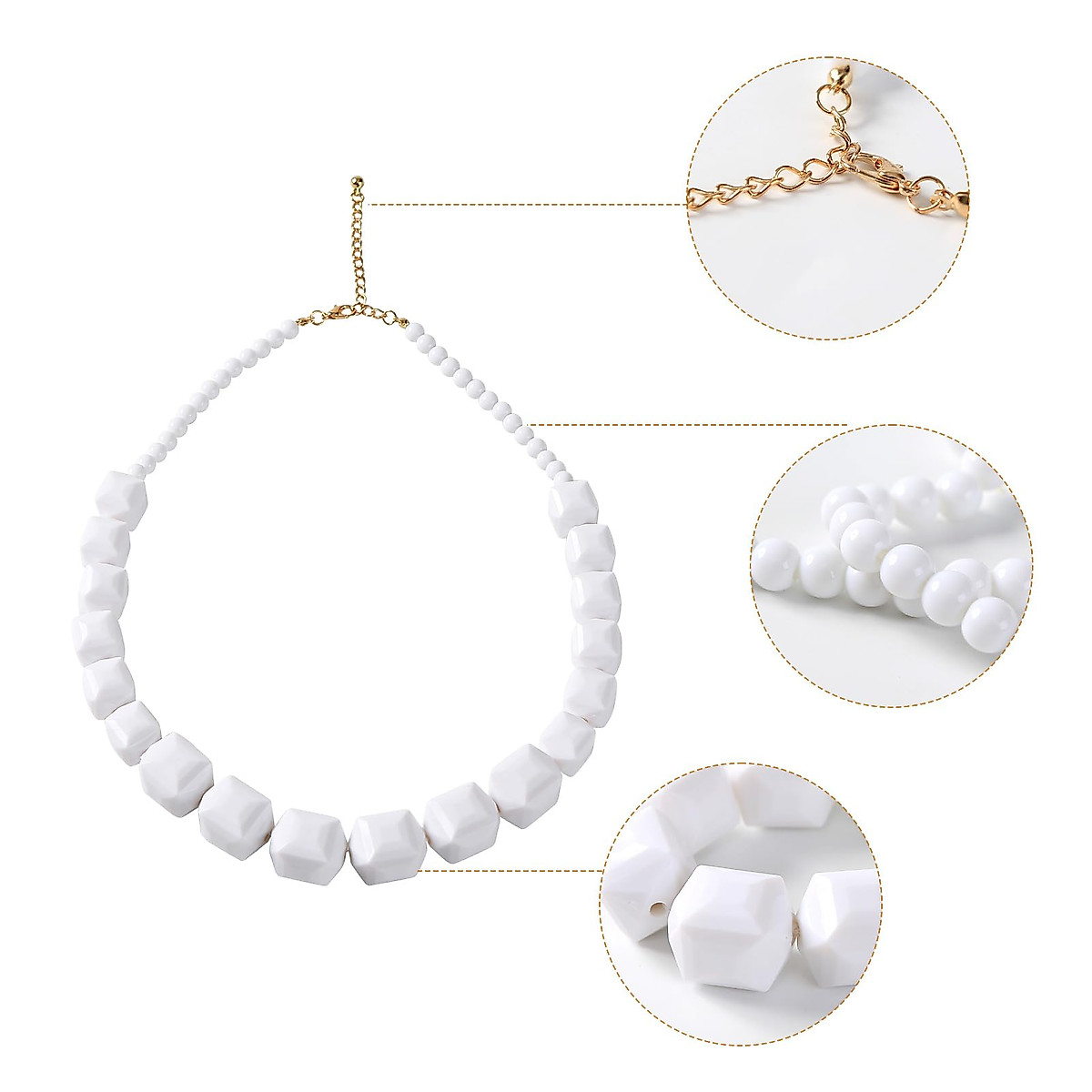 Cumwoen Women Costume Accessory Set with White Bead Necklace Earrings Skeleton Bone Hair Clips Halloween Cave Cosplay Party Supplies for Wilma Pebble Flintstone
