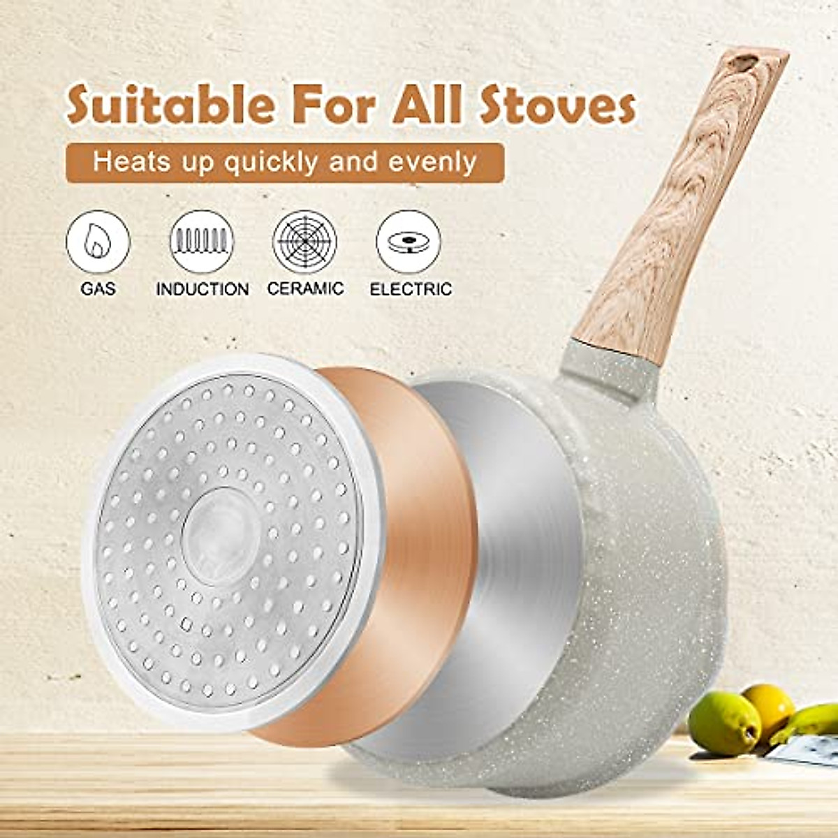 Bobikuke Saucepan with Lid Nonstick, 1.5 Quart Sauce Pan Small Soup Pots for Cooking, Sauce Pot with Lid Compatible for All Stoves, Milk Pan with Removeable Handle, Oven& Dishwasher Safe