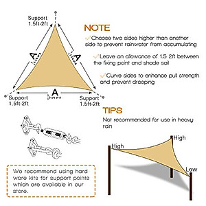 Artpuch Sun Shade Sail Canopy 20'x20’x20’ Sand 304 Stainless Steel Hardware Kit 6 inch Installation Set Cover for Patio Outdoor, 185GSM Triangle Backyard Shade Sail for Garden