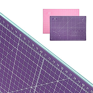 Self Healing Cutting Mat 18"x12" Non-Slip PVC Double Sided 5-Ply A3 Art Craft Rotating Mat, Rotary Cutting Mat for Quilting, Sewing Crafts Hobby Fabric Precision Scrapbooking Project(Pink/Purple)
