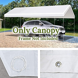 BenefitUSA Canopy ONLY 10'x20' Carport Replacement Canopy Outdoor Tent Garage Top Tarp Shelter Cover w Ball Bungees (White)