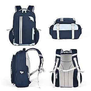 JIHUBEAR Youth Backpack Waterproof with Reflective Strips, Large Capacity, and Comfortable Wear for Students Aged 6-12, Perfect for School, Travel, and Outdoor Adventures Blue