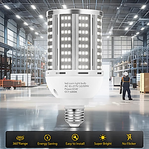 65W LED Corn Light Bulb 2 pack(650W Equivalent ) ,Daylight 5000K E26/E39 Commercial Grade 7800LM Medium Mogul Base LED Lamp,Large Area Lights For Outdoor Indoor Garage Warehouse Factory Bay Light