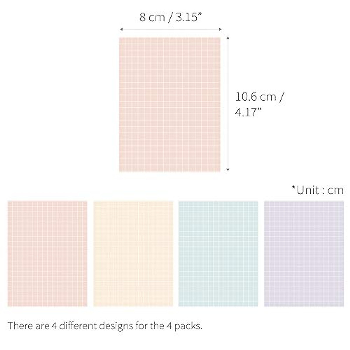 Monolike Memopad Smoothie Design Set - 4 Packs, 4 Different Designs, 100 Sheets Per Pad, Total 400 Sheets, Note Pads, Writing Pads, 3.15 x 4.17 Inches