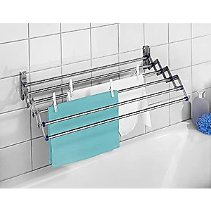 WENKO Seche-linge télescopique - longueur de séchage 3,3 m, extensible, résistant aux intempéries, montage mural, Acier inoxydable, 70 x 12.5 x 11-35 cm, Argent brillant