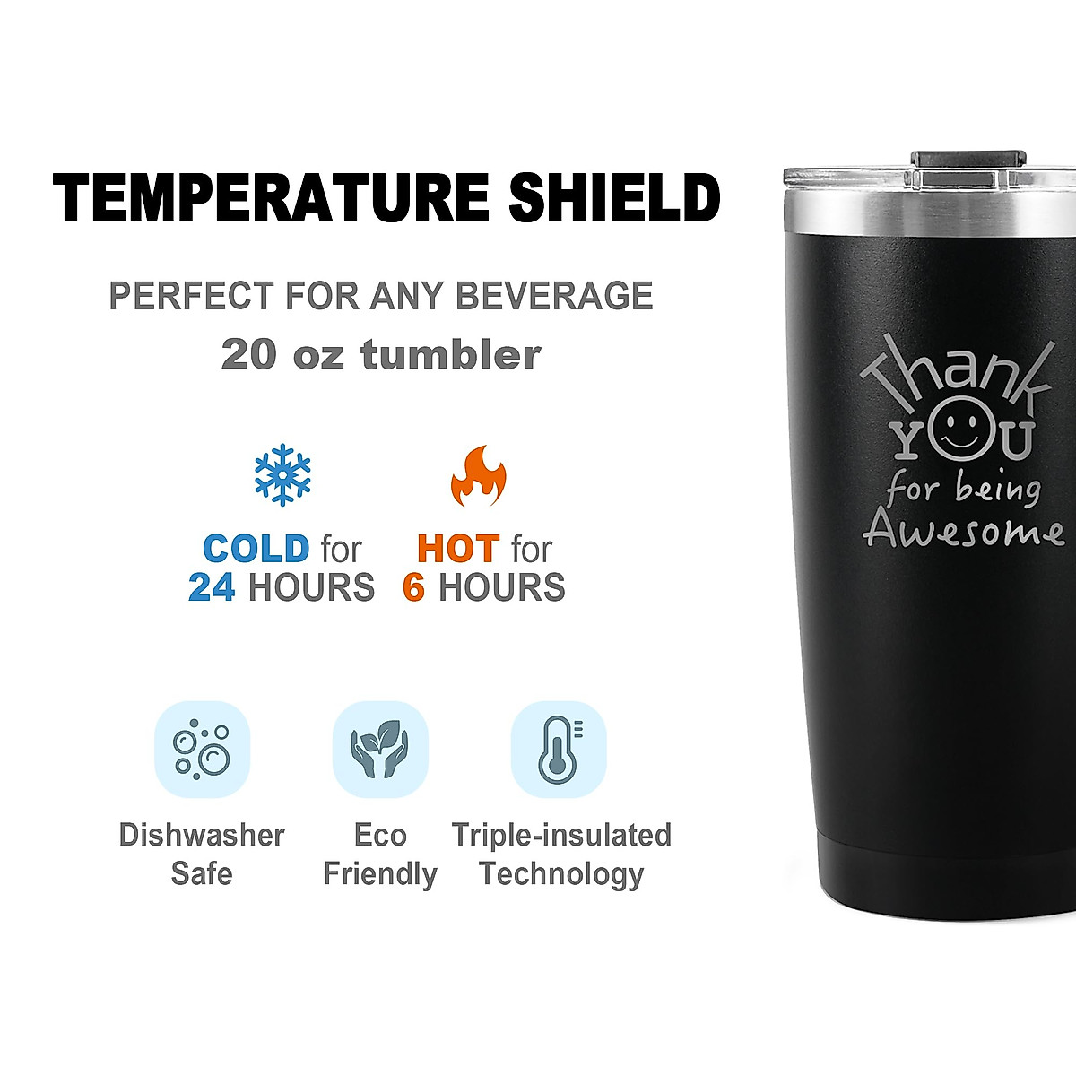 DLOCCOLD Thank You for Being Awesome Tumbler - Valentine's Day, Appreciation Gift for Coworkers, Employees, Teachers, Friends - Administrative Day, Black