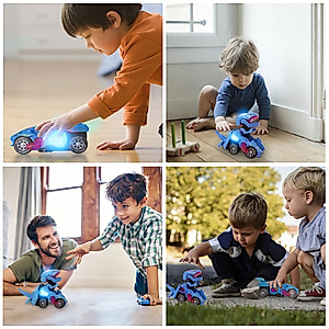 huwairen Dinosaur Toys for 3-6 Year Old Boys for Kids Transforming Dinosaur Car with LED Light and Music Gifts for 4-7 Year Old (Blue)