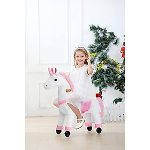 PONYEEHAW Ride on Unicorn Toys, Kids Ride on Horse Riding Horse Toys Ride on Toys for 3-5 Years Old, Premium Plush Animals Toys Walking Horse with Wheels 29.92" L x 9.84" W x 31.12" H