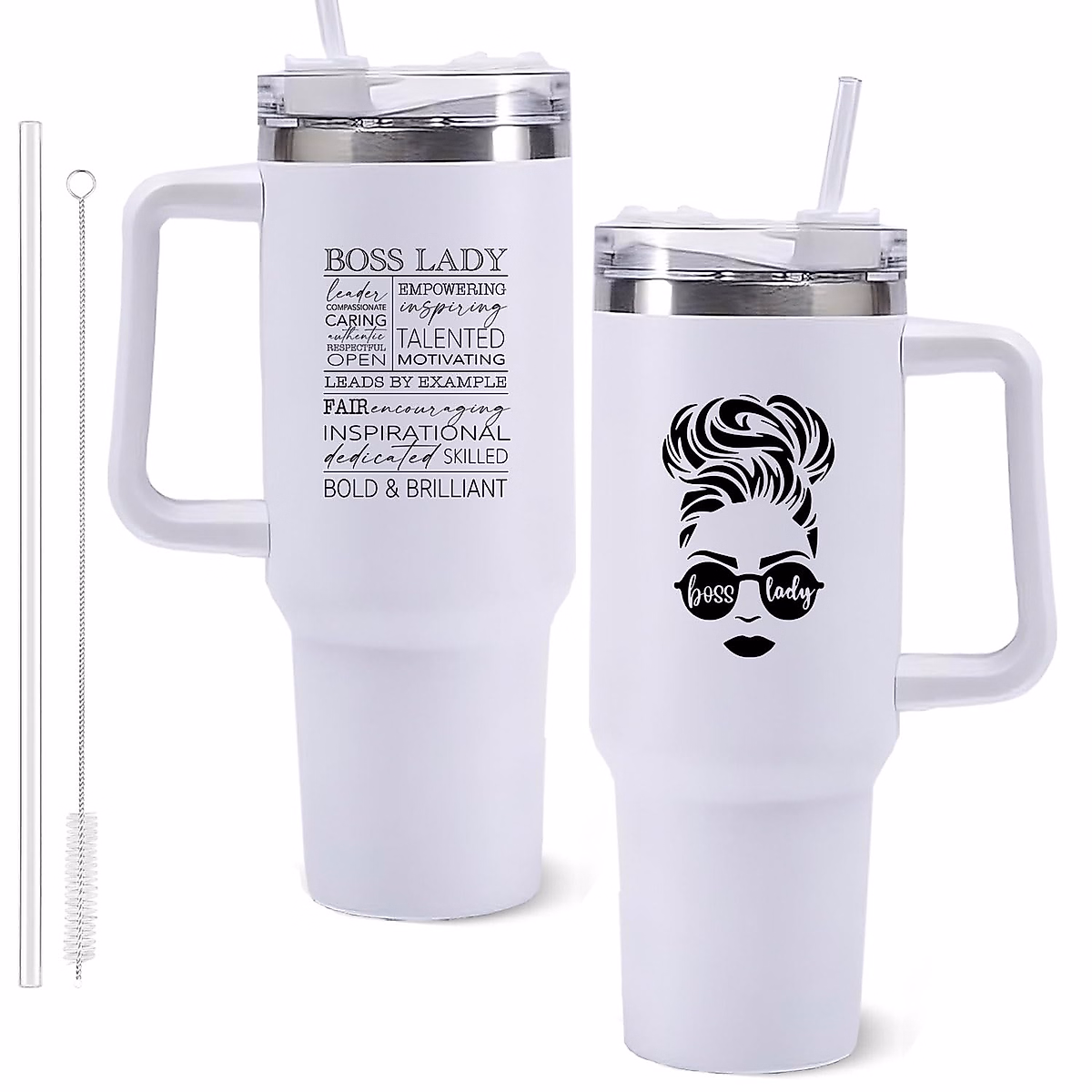 Boss Lady Gifts for Women - 40 oz Insulated Tumbler with Handle & Straw - Best Boss Appreciation Gift, Funny Coffee Mug for Work, Office, Birthday, Christmas, Farewell Gift for Boss or Coworker