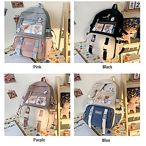 Casual School Backpack For Teen Girls Boys with Cute Pin Accessories Plush Pendant