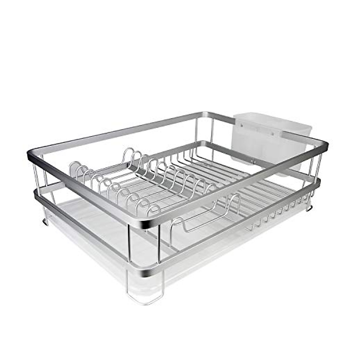Evelyne GMT-10408 Aluminum Dish Drying Rack with Utensil Holder - Kitchen Countertop Rust Proof Dish Rack and Drainboard Set