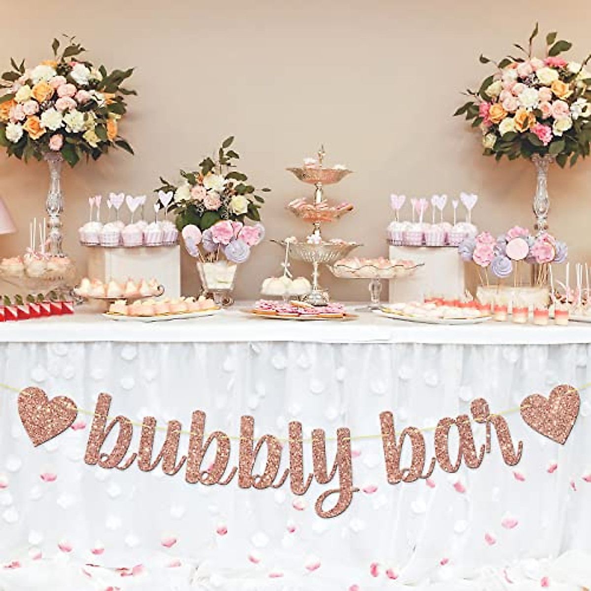 Rose Gold Glitter Bubbly Bar Banner, Bachelorette Party Decorations, Birthday, Wedding, Engagement Party Supplies