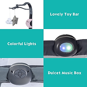 BABY JOY Baby Bassinet, Height Adjustable Portable Bassinet Crib w/Music Box, Toy Rack, Mattress, Breathable Mesh & Travel Bag, Easy Folding Bassinet Bedside Sleeper for Newborn Infant (Dark Grey)