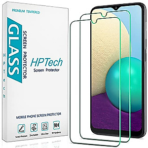 HPTech (2 Pack) Designed for Samsung Galaxy A02s / Galaxy A02 Tempered Glass Screen Protector, Touch Sensitive, Easy to Install, Anti Scratch, Case Friendly