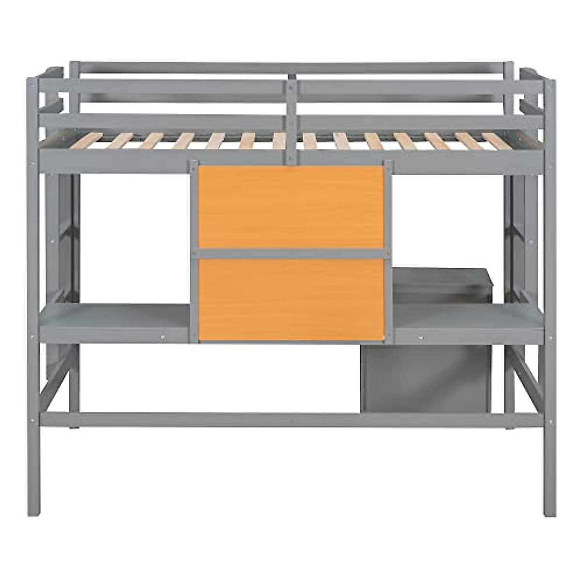 BOVZA Twin Size Loft Bed with Desk and Writing Board, Cabinet, Wood Loft Bed Frame with 2 Built-in Ladder and Guardrails for Kids Teens Girls Boys, Gray